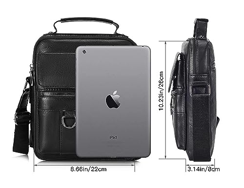 Small Messenger Bag for Men, Side Crossbody Shoulder Bag for Men Women Strap Sling PU Leather Messenger Bag for Hiking Walking Biking Travel Cycling, Black