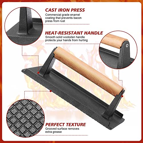 3 Pack Cast Iron Grill Press Bacon Press 8 x 4 Inch +Glove+ Pre Seasoned Burger Press Sandwich Press Meat Press for Griddle, BBQ, Burgers, Bread, Steaks
