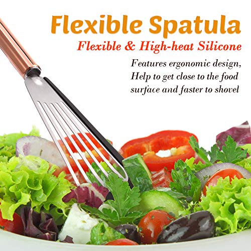 Slotted Spatula Flexible Stainless Steel Spatula with Silicone Top Soft Edge Slotted Spatula Turner with Golden Handle (2, Black)