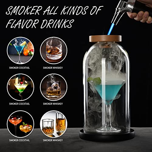 CREATIVECHEF Cocktail Smoker Kit,Old Fashioned Whiskey Smoker,Bourbon Smoker Kit,4 Flavors Wood Chips,Glass Dome And Wood Base(install LED light strips)