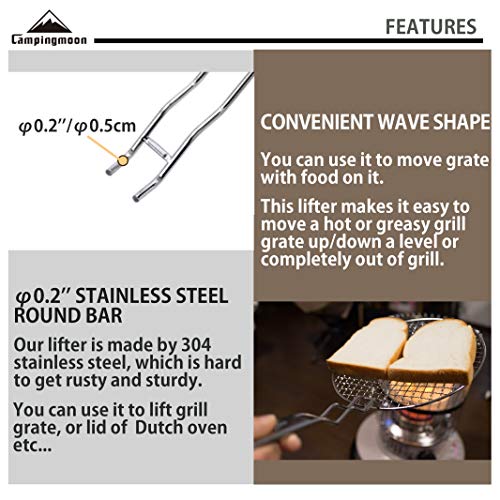 camping moon CAMPINGMOON 11 inch Anti-Scald Stainless Steel Barbecue Cooking Grill Grate Lifter S200