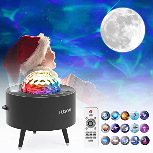 Galaxy Projector for Kids, HUGOAI Galaxy Lighting Star Projector for Bedroom with White Noise & 15 Color Effects, Night Light with Timer & Wireless Connection for Kids Room Decor Christmas Gifts