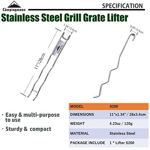 camping moon CAMPINGMOON 11 inch Anti-Scald Stainless Steel Barbecue Cooking Grill Grate Lifter S200