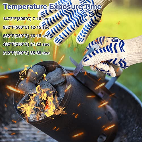 Extreme Heat Resistant BBQ Oven Safety Gloves-BBQ Glove-Grill Gloves,Thick but Light Weight for Kitchen Potholder,Grill,Grilling,Smoker,Barbeque-1 Pair(Blue
