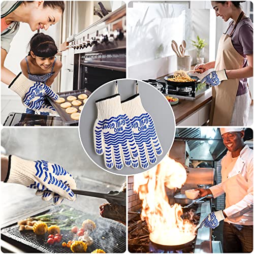 Extreme Heat Resistant BBQ Oven Safety Gloves-BBQ Glove-Grill Gloves,Thick but Light Weight for Kitchen Potholder,Grill,Grilling,Smoker,Barbeque-1 Pair(Blue