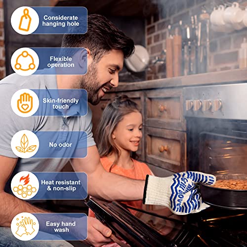 Extreme Heat Resistant BBQ Oven Safety Gloves-BBQ Glove-Grill Gloves,Thick but Light Weight for Kitchen Potholder,Grill,Grilling,Smoker,Barbeque-1 Pair(Blue