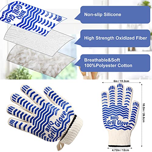 Extreme Heat Resistant BBQ Oven Safety Gloves-BBQ Glove-Grill Gloves,Thick but Light Weight for Kitchen Potholder,Grill,Grilling,Smoker,Barbeque-1 Pair(Blue