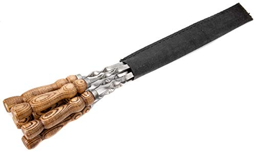 CKG BBQ 6 PCS Skewers Shashlik Shampur Kebab | Barbecue Meat Mangal Grill Russian | Wooden Handle Camping Outings Cooking Tools | 3mm
