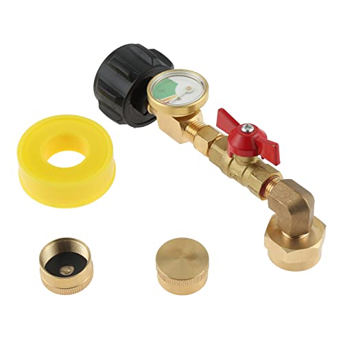 QCC1 Propane Refill Elbow Adapter with Propane Tank Gauge, 90 Degree Propane Refill Adapter with ON/Off Control Valve, QCC1 Propane Tank Refill Adapter for Camping Grill 1LB from 5-40LBS Cylinder