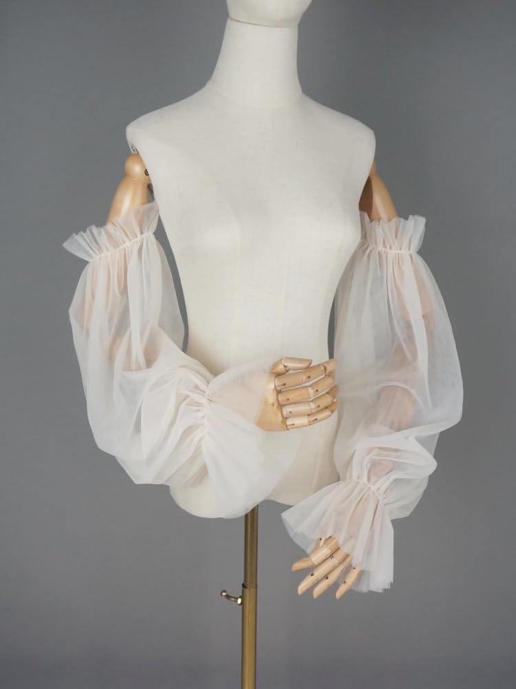 Removable Puff Sleeves for Wedding Dress Tulle Detachable Sleeves Add On Wedding Gift Bridal Accessories (Champagne)