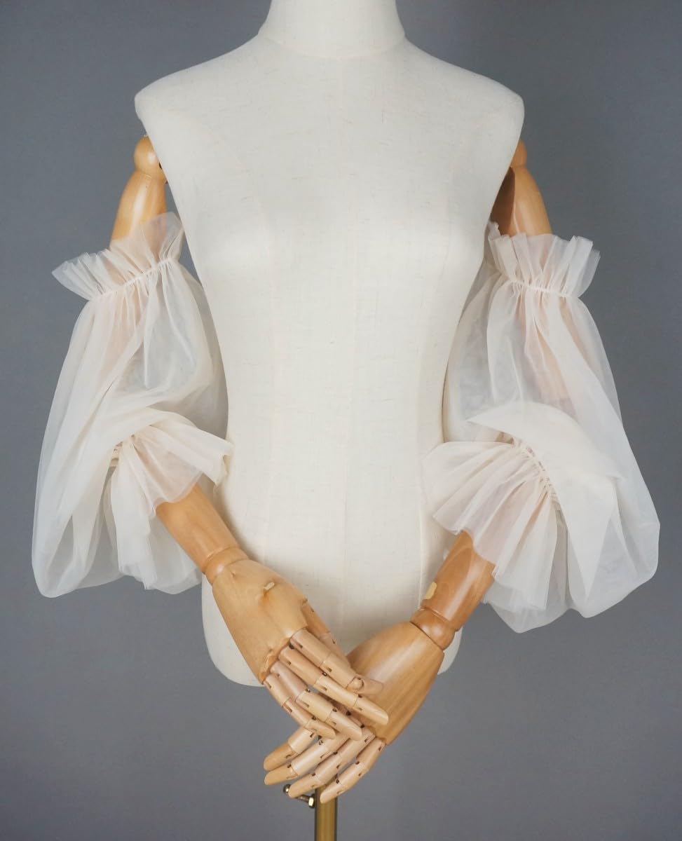 Removable Puff Sleeves for Wedding Dress Tulle Detachable Sleeves Add On Wedding Gift Bridal Accessories (Champagne)