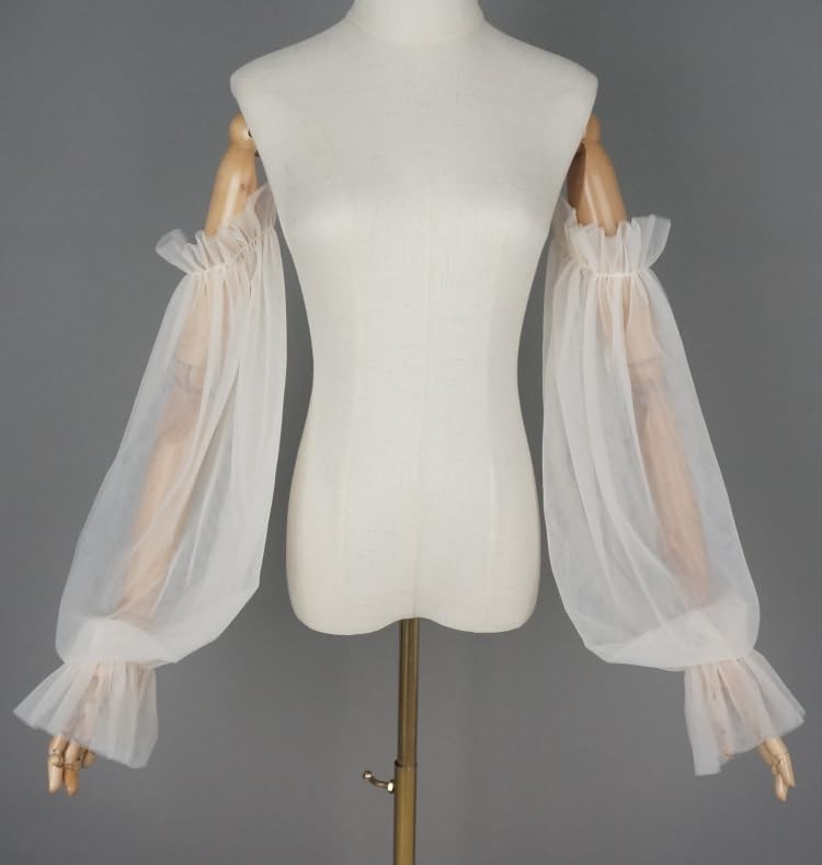 Removable Puff Sleeves for Wedding Dress Tulle Detachable Sleeves Add On Wedding Gift Bridal Accessories (Champagne)