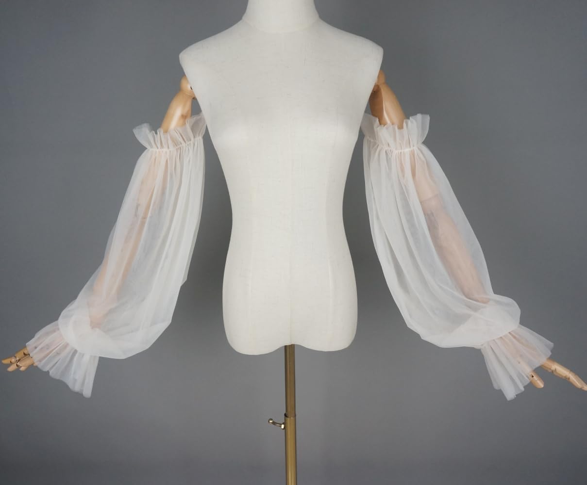 Removable Puff Sleeves for Wedding Dress Tulle Detachable Sleeves Add On Wedding Gift Bridal Accessories (Champagne)