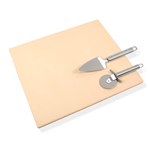 BULIKOR Pizza Stone Cordierite - 14" x 16" Rectangular Stone - For Baking Pizza, Bread, Cakes - Used in Oven, Charcoal or Electric Grills - Complete with a Stainless Steel Pizza Cutter and Server