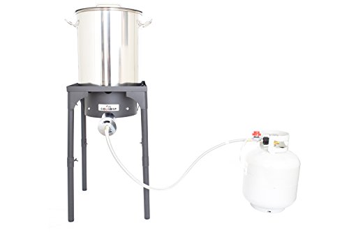 COOKAMP High Pressure Propane Burner Banjo Single Wok Burner with Adjustable Height. 0-20 PSI Adjustable Regulator and Steel Braided Hose SA1550