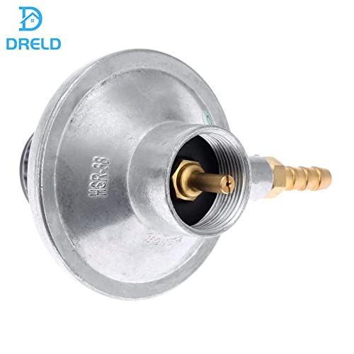 DRELD Low Pressure One Pound Adjustable Propane Tank Gas Regulator Knob, Table Top Control Valve with 1/4" Quick Barb Connection and 1"-20 Female Throwaway Cylinder Thread Inlet