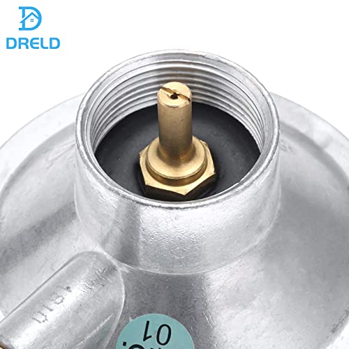 DRELD Low Pressure One Pound Adjustable Propane Tank Gas Regulator Knob, Table Top Control Valve with 1/4" Quick Barb Connection and 1"-20 Female Throwaway Cylinder Thread Inlet