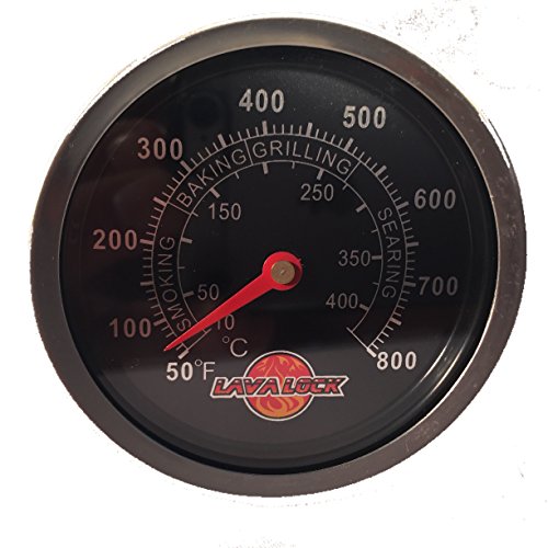 LavaLock® BBQ Temperature Gauge Charcoal Grill Pit Thermometer Fahrenheit Black Smoker Barbeque 2-3/8 face
