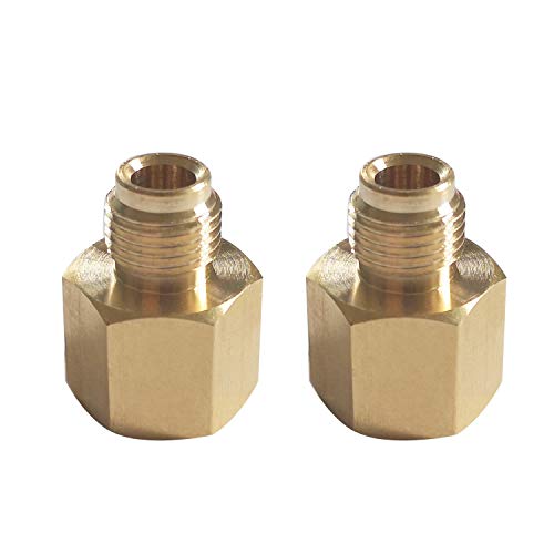 MENSI 1/4" Female Pipe NPT x 1/4" Inverted Male Flareďź7/16-24UNFďź Brass Convert Adapter Fitting Components for RV Propane Pigtail Hose Pack of 2