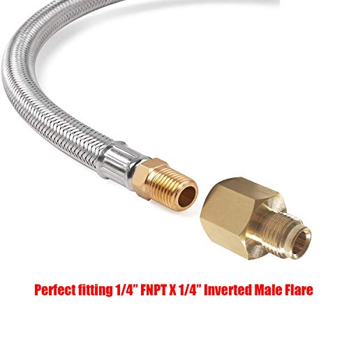 MENSI 1/4" Female Pipe NPT x 1/4" Inverted Male Flare(7/16-24UNF) Brass Convert Adapter Fitting Components for RV Propane Pigtail Hose Pack of 2