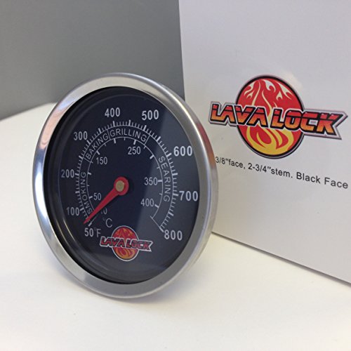 LavaLock® BBQ Temperature Gauge Charcoal Grill Pit Thermometer Fahrenheit Black Smoker Barbeque 2-3/8 face