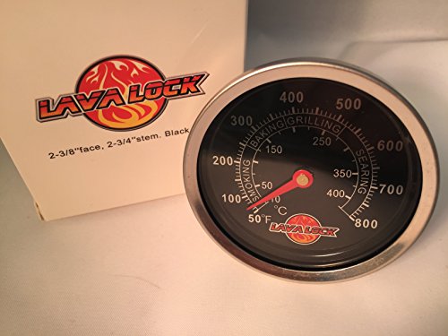 LavaLock® BBQ Temperature Gauge Charcoal Grill Pit Thermometer Fahrenheit Black Smoker Barbeque 2-3/8 face