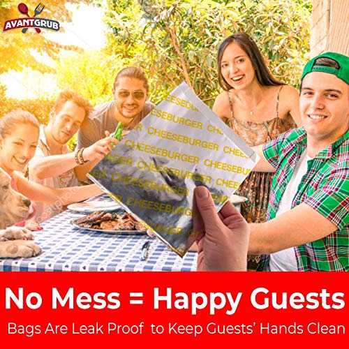 Retro, Restaurant Grade Grease-Proof Burger Wrappers 50Pk. Heat Proof, Pro Quality Bulk Cheeseburger Bags are BPA Free. Large, Allergen Friendly BBQ Foil Paper Great Cooking Supply for Themed Party