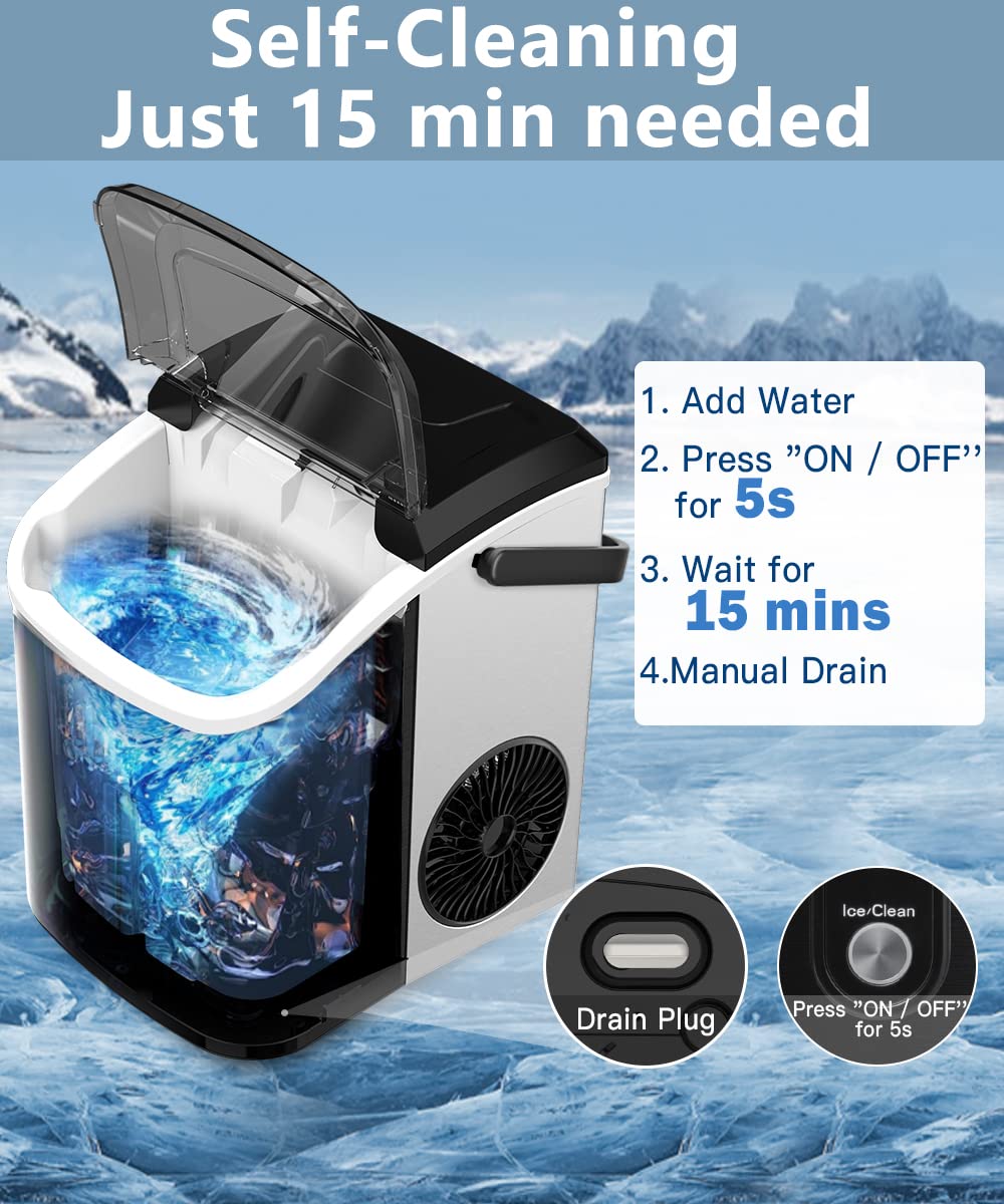 Kndko Nugget Ice Maker Countertop,33lbs/Day, Pellet ice Maker,a Basket in 1.5 Hour, Self-Cleaning, One-Click Design, Compact Crushed Ice Maker with Chewy Ice for Home Bar Party,Silver