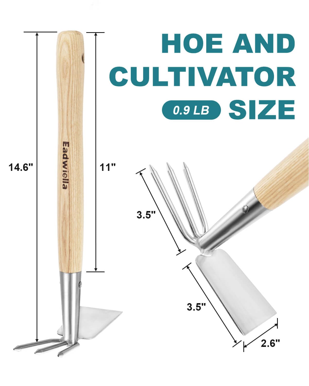 Hoe and Cultivator Garden Rake Hand Tiller Tool Wood Handle Double Sided Cultivator Versatile Tool for Digging,Loosening Soil,Weeding,Breaking Up Soil,Cultivating,Preparing Seedbeds Combination Garden
