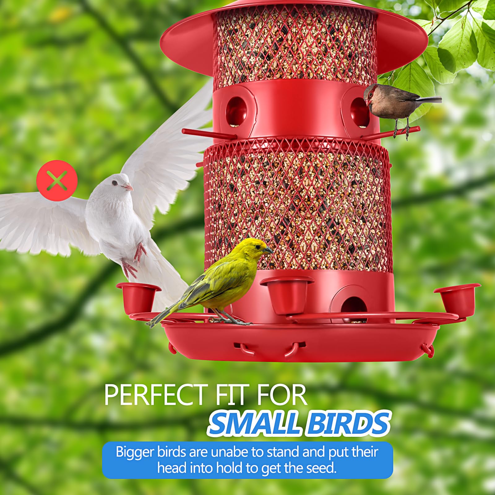 Metal Bird Feeders for Outside, Squirrel Proof Hanging Wild Bird Feeder, 4 Lbs Large Seed Capacity, Outdoors Mesh Tube Birdfeeders with 6 Perches