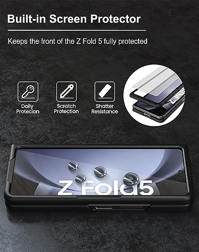 Cresee Case for Samsung Galaxy Z Fold 5 (2023) with Cover Screen Protector, PU Leather & Hard PC Bumper Phone Case for Galaxy Z Fold5 - Brown