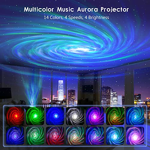 Star Projector Galaxy Light - Starry Night Light Projector with Remote Control, Timer & Bluetooth Speaker, Aurora Borealis Light Projector Galaxy Projector Night Sky Projector for Bedroom