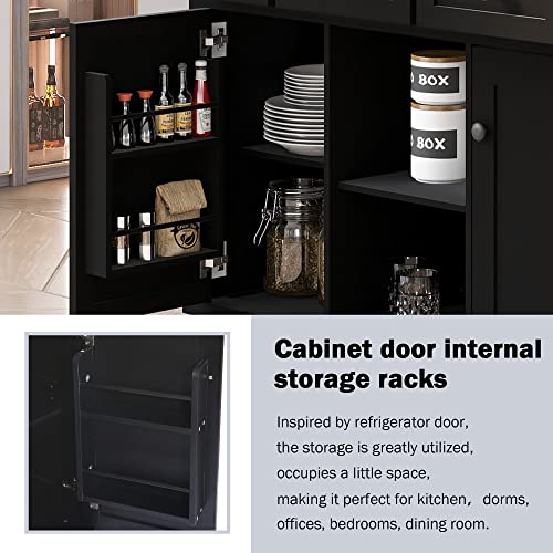 KELRIA Kitchen Cart with Drop-Leaf Countertop, Kitchen Island on 5 Universal Wheels with Open Shelves, Storage Cabinet and 3 Drawers, Large Rubberwood Top Breakfast Bar for Dining Room