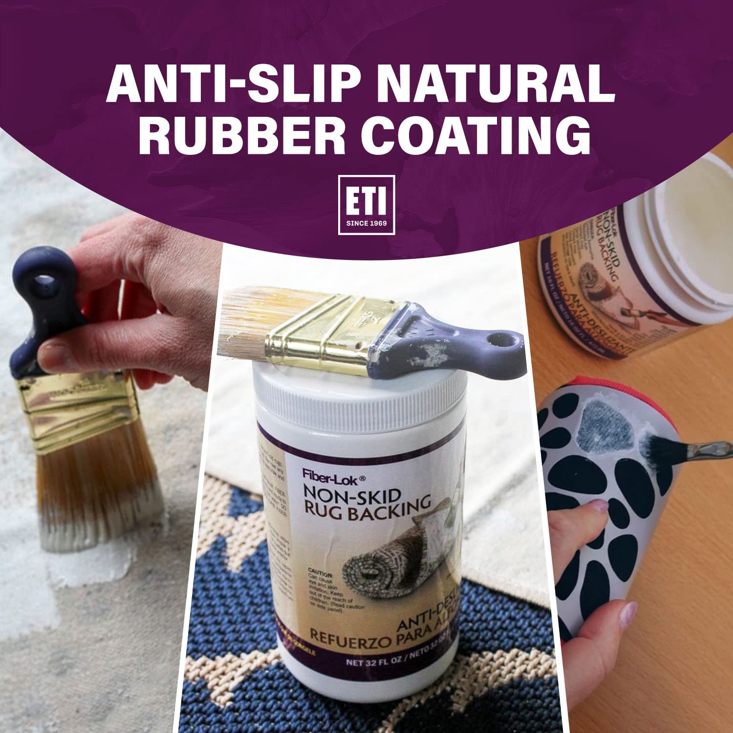 Environmental Technology Fiber-Lok Non-skid Backing (16 oz) Anti-Slip Natural Rubber Coating for Kitchen Rugs, Hardwood Floor Mats, Slippers, Runners, Carpets |Non-stain Machine-Washable Area Grippers