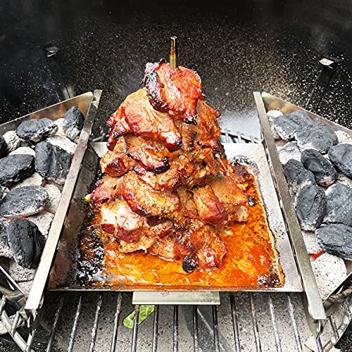 GRILLVANA Stainless Steel Vertical Skewer for Tacos Al Pastor, Shawarma, Kebabs- BBQ Grilling Accessory w/ 2 removable spikes (8.5” and 12”)- Use on Charcoal Grills or Stove- Handles, No Drip Plate