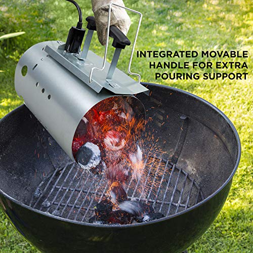 Ivation Electric Chimney Charcoal Starter, Portable Electronic Plug-in Firestarter for BBQ, Coal, Charcoal & Briquettes - No Matches or Lighters | Steel Caddy, Heat Shield & Wooden Stay-Cool