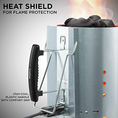 Ivation Electric Chimney Charcoal Starter, Portable Electronic Plug-in Firestarter for BBQ, Coal, Charcoal & Briquettes - No Matches or Lighters | Steel Caddy, Heat Shield & Wooden Stay-Cool