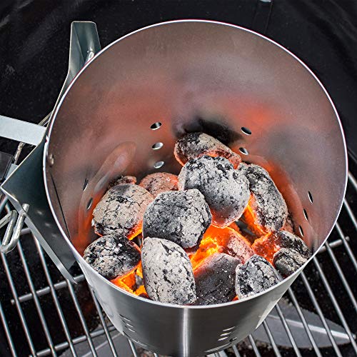 Ivation Electric Chimney Charcoal Starter, Portable Electronic Plug-in Firestarter for BBQ, Coal, Charcoal & Briquettes - No Matches or Lighters | Steel Caddy, Heat Shield & Wooden Stay-Cool