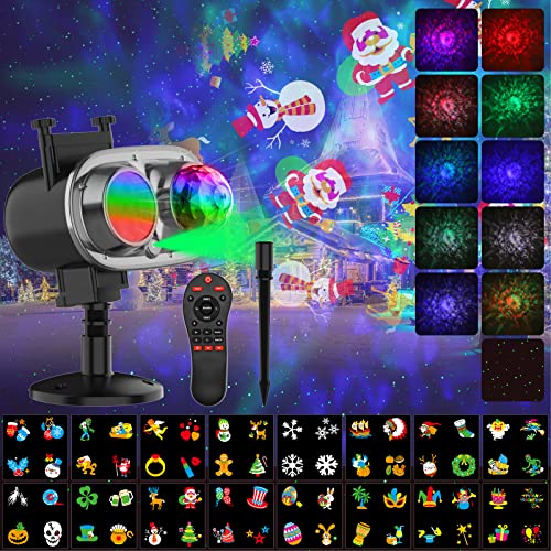 Christmas Projector Lights Outdoor Waterproof, Halloween 3-in-1 Ocean Wave & Moving Patterns Star Projector with Remote Control Timer for Holiday, Birthday, Party Decor Indoor & Outdoor
