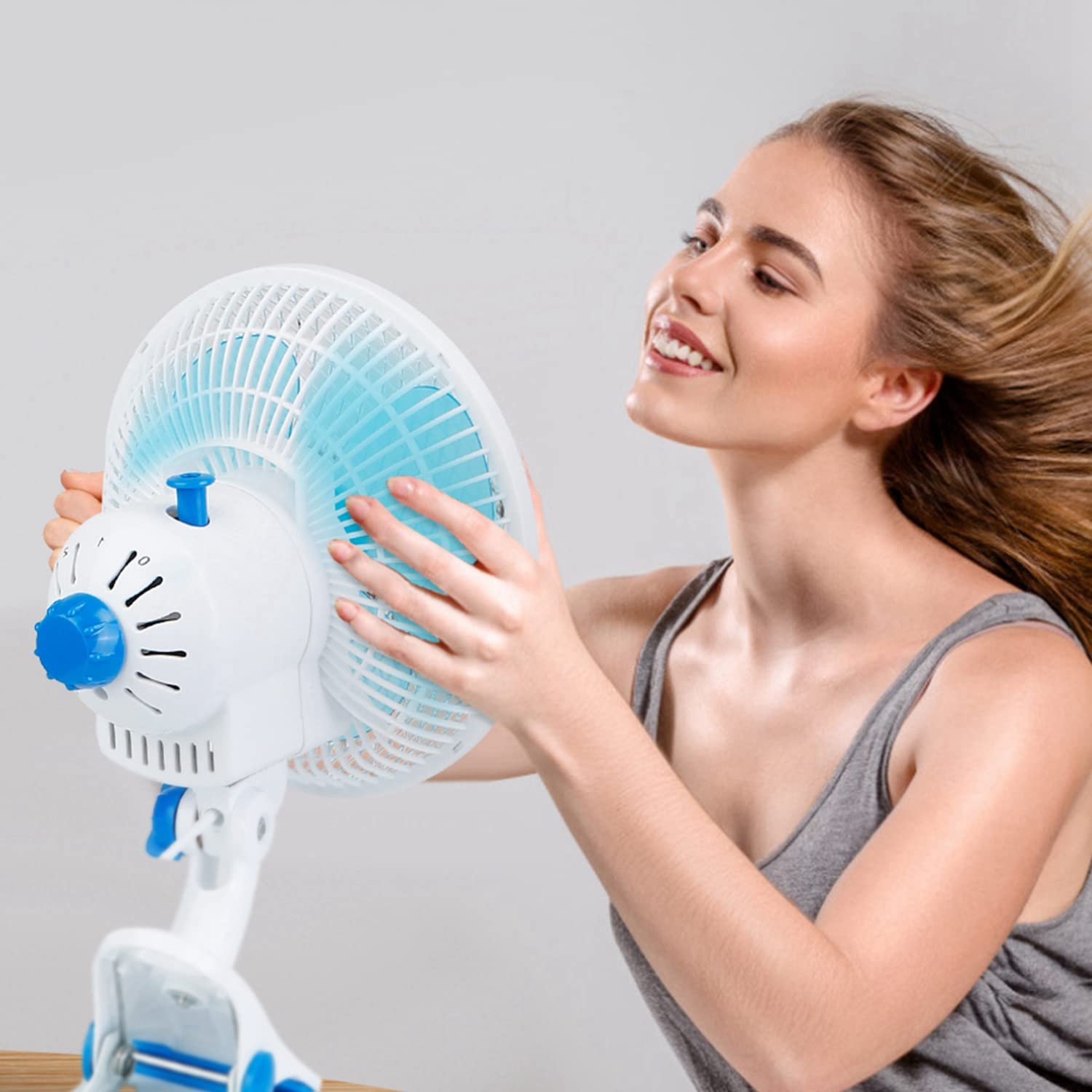 KOCASO 8.1 Inch Oscillating Desk Fan with Strong Wind and Clamp with Cable Cord