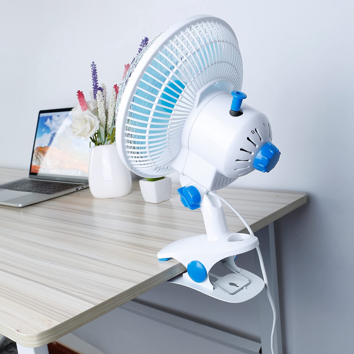 KOCASO 8.1 Inch Oscillating Desk Fan with Strong Wind and Clamp with Cable Cord