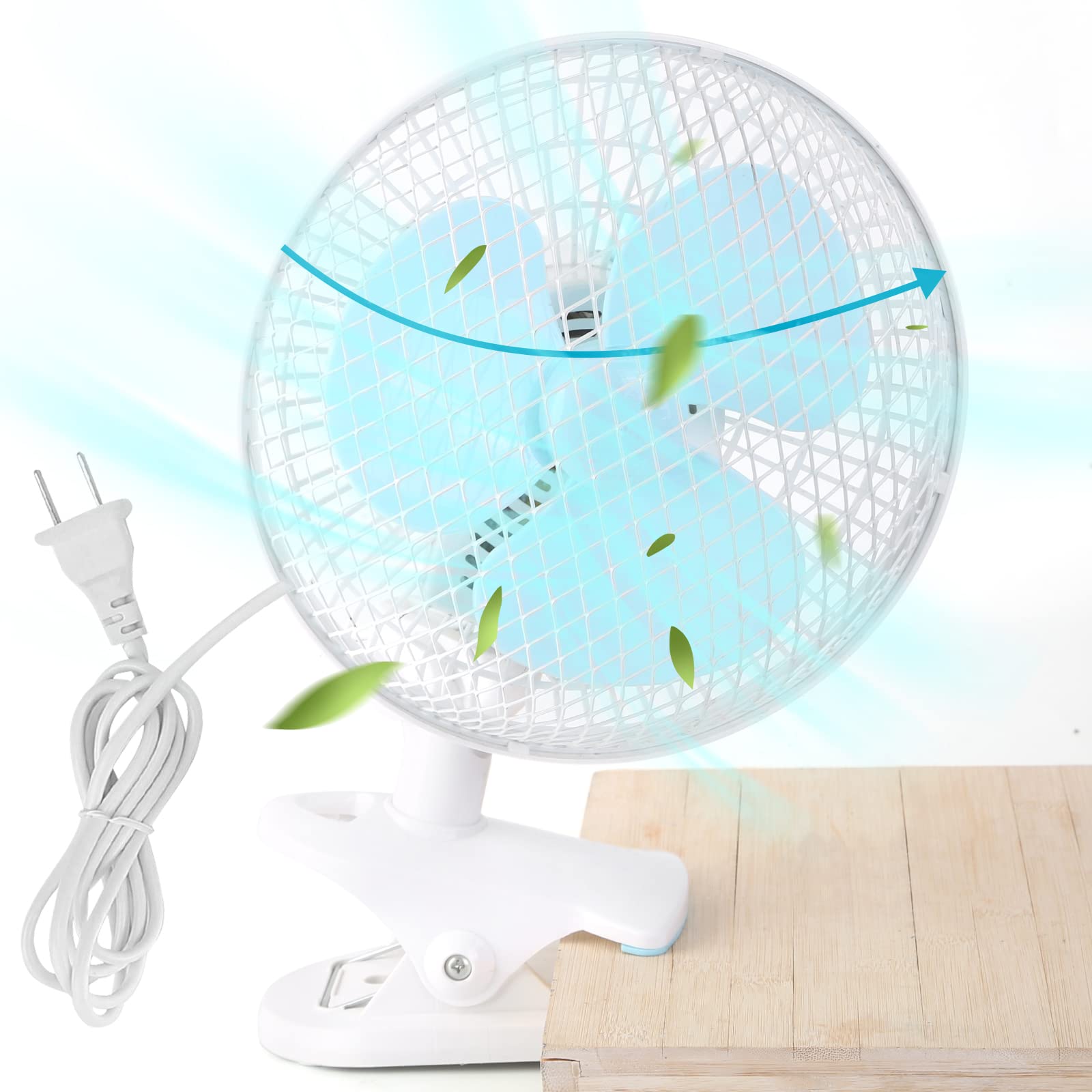 KOCASO 8.1 Inch Oscillating Desk Fan with Strong Wind and Clamp with Cable Cord