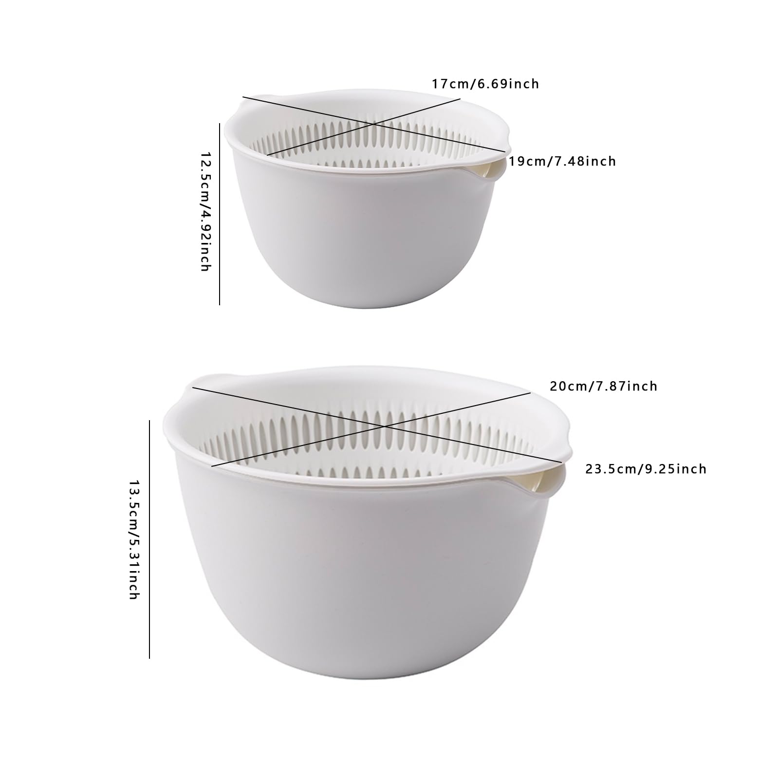 2 Sets 3 Qt,2 in 1 Kitchen Colander Set with Bowl Strainer ,BPA Free Plastic Fruits and Vegetable Washing Basket,Dishwasher Friendly Double Layered Drain Basin,for Pasta, Noodles, Rice and Food (Grey)