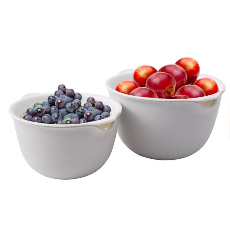 2 Sets 3 Qt,2 in 1 Kitchen Colander Set with Bowl Strainer ,BPA Free Plastic Fruits and Vegetable Washing Basket,Dishwasher Friendly Double Layered Drain Basin,for Pasta, Noodles, Rice and Food (Grey)