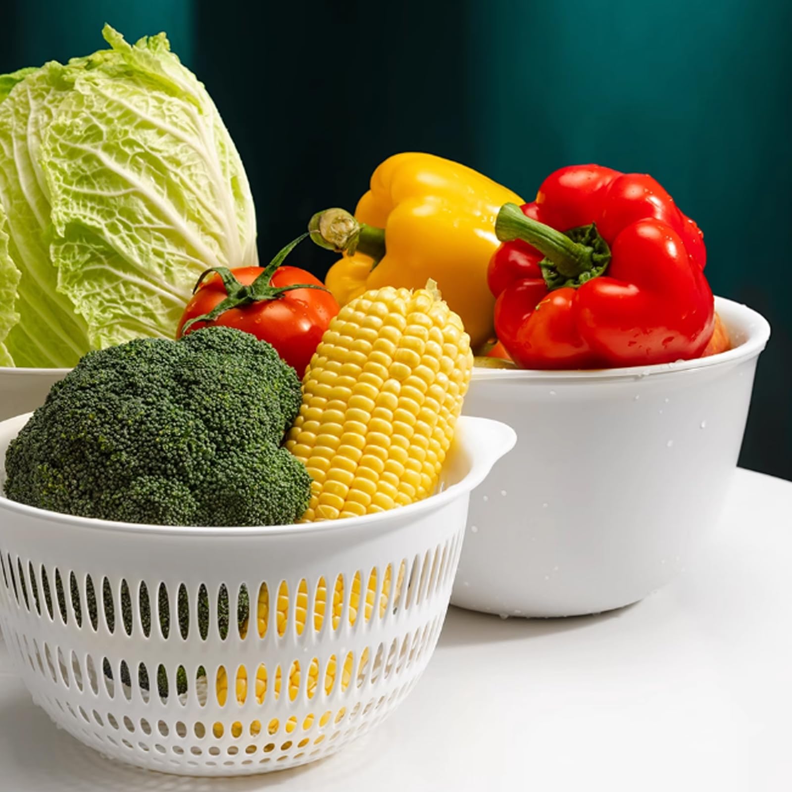 2 Sets 3 Qt,2 in 1 Kitchen Colander Set with Bowl Strainer ,BPA Free Plastic Fruits and Vegetable Washing Basket,Dishwasher Friendly Double Layered Drain Basin,for Pasta, Noodles, Rice and Food (Grey)