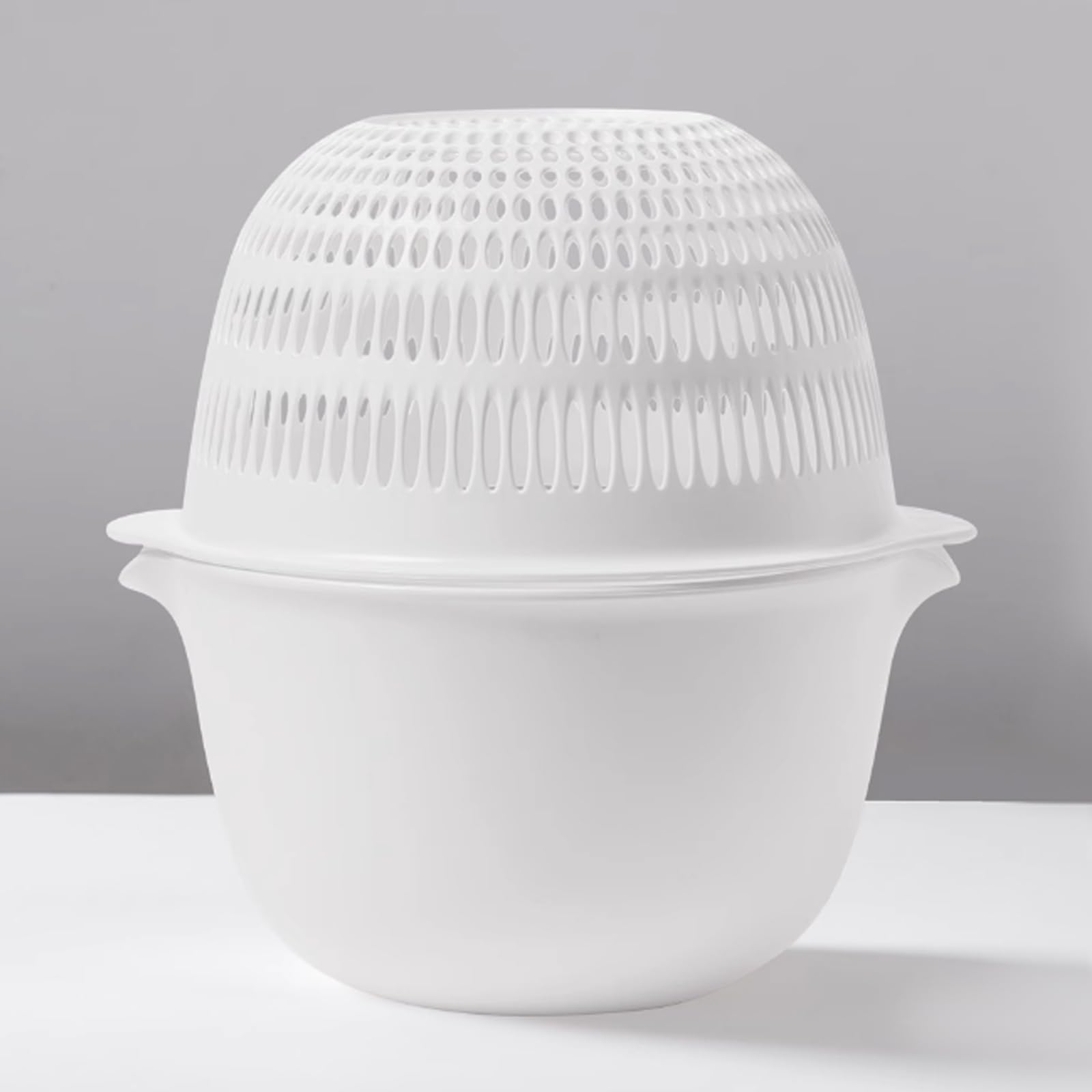 2 Sets 3 Qt,2 in 1 Kitchen Colander Set with Bowl Strainer ,BPA Free Plastic Fruits and Vegetable Washing Basket,Dishwasher Friendly Double Layered Drain Basin,for Pasta, Noodles, Rice and Food (Grey)