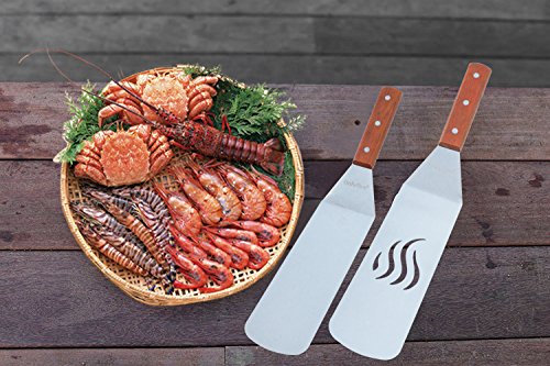 Onlyfire Stainless Steel Scraper Tools and Spatula with Riveted Smooth Wood Handle Fits for Teppanyaki Grills,Griddle, Blackstone Grill, Pizza Stone/Peel, Camp Chef Flat Top Grill and Other