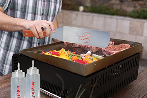 Onlyfire Stainless Steel Scraper Tools and Spatula with Riveted Smooth Wood Handle Fits for Teppanyaki Grills,Griddle, Blackstone Grill, Pizza Stone/Peel, Camp Chef Flat Top Grill and Other