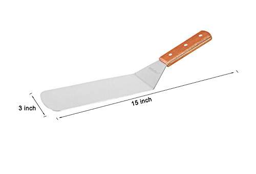 Onlyfire Stainless Steel Scraper Tools and Spatula with Riveted Smooth Wood Handle Fits for Teppanyaki Grills,Griddle, Blackstone Grill, Pizza Stone/Peel, Camp Chef Flat Top Grill and Other