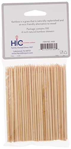 HIC Harold Import Co. HIC Bamboo BBQ, Kabob and Grill Skewers, 4-Inches Long, Set of 100, 4 Inch, Brown